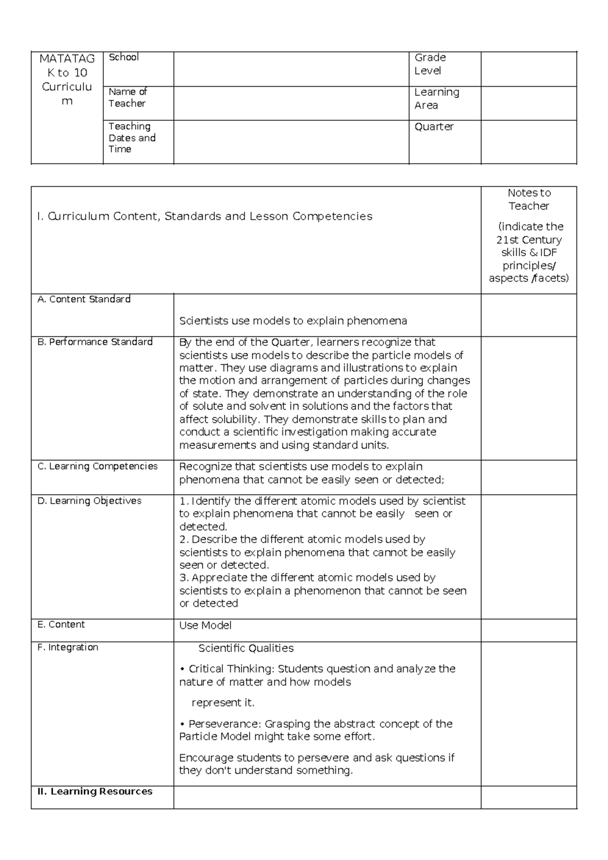 LC1 D1 S7 - Curriculum Notes on Scientific Models for Grade 7 - Studocu