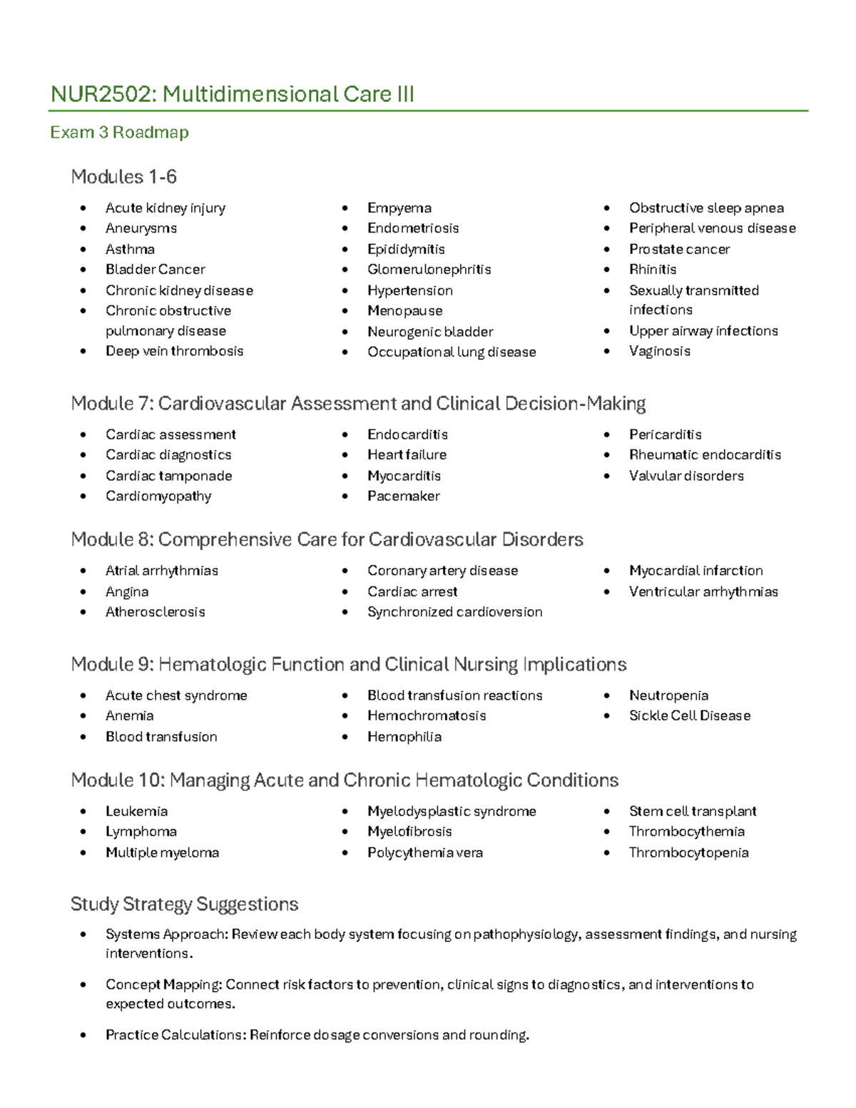 NUR2502: Comprehensive Exam 3 Roadmap for Multidimensional Care - Studocu