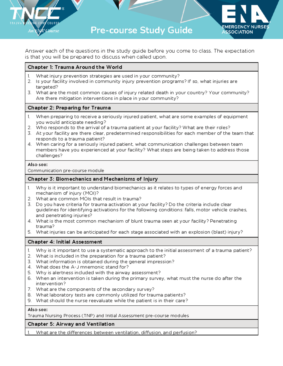 ENA Trauma Study Guide: Key Questions and Resources for Class Prep ...