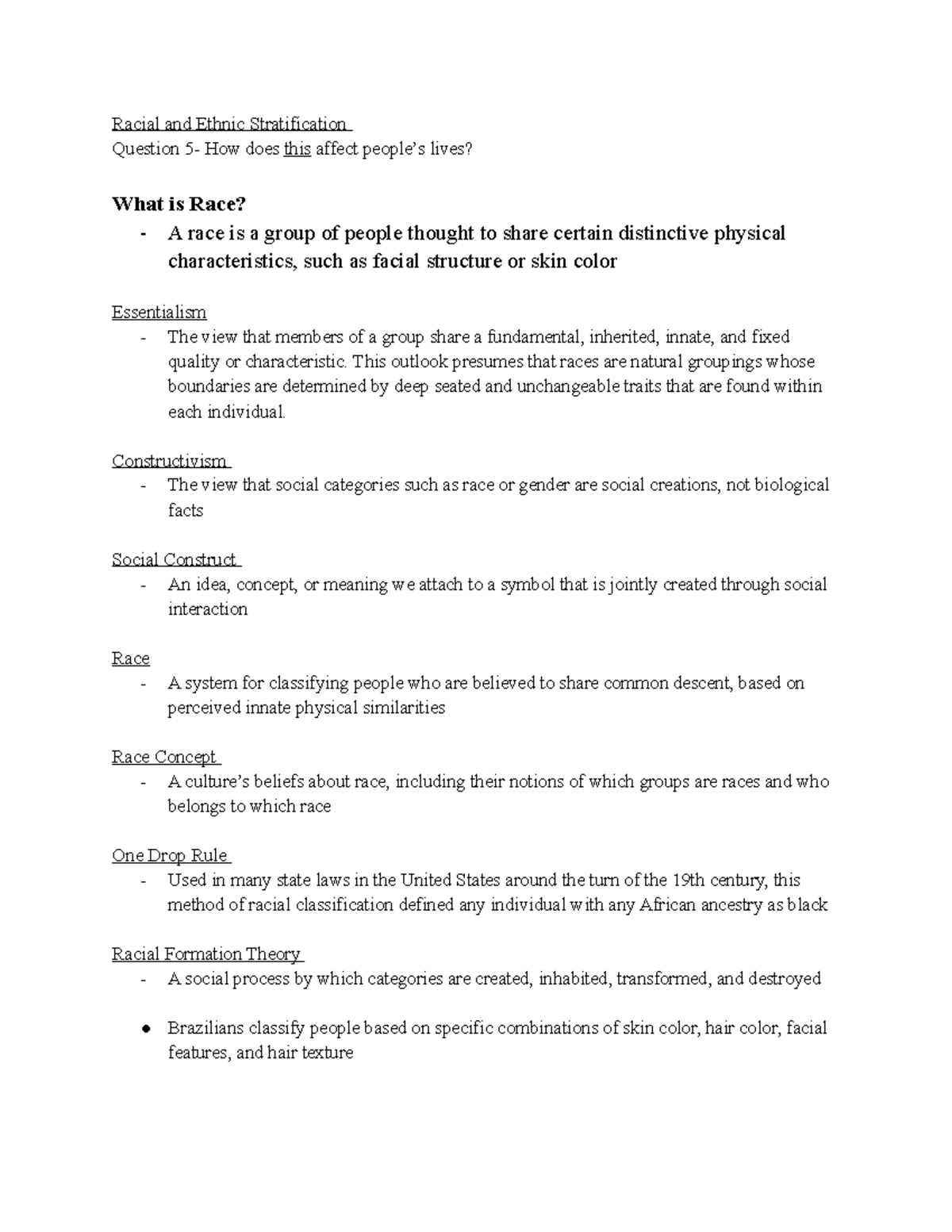 Socio Notes Part 3 - Racial and Ethnic Stratification Question 5- How ...