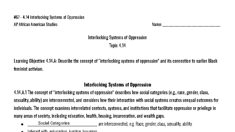 4.14 Interlocking Systems of Oppression: AP African American Studies ...