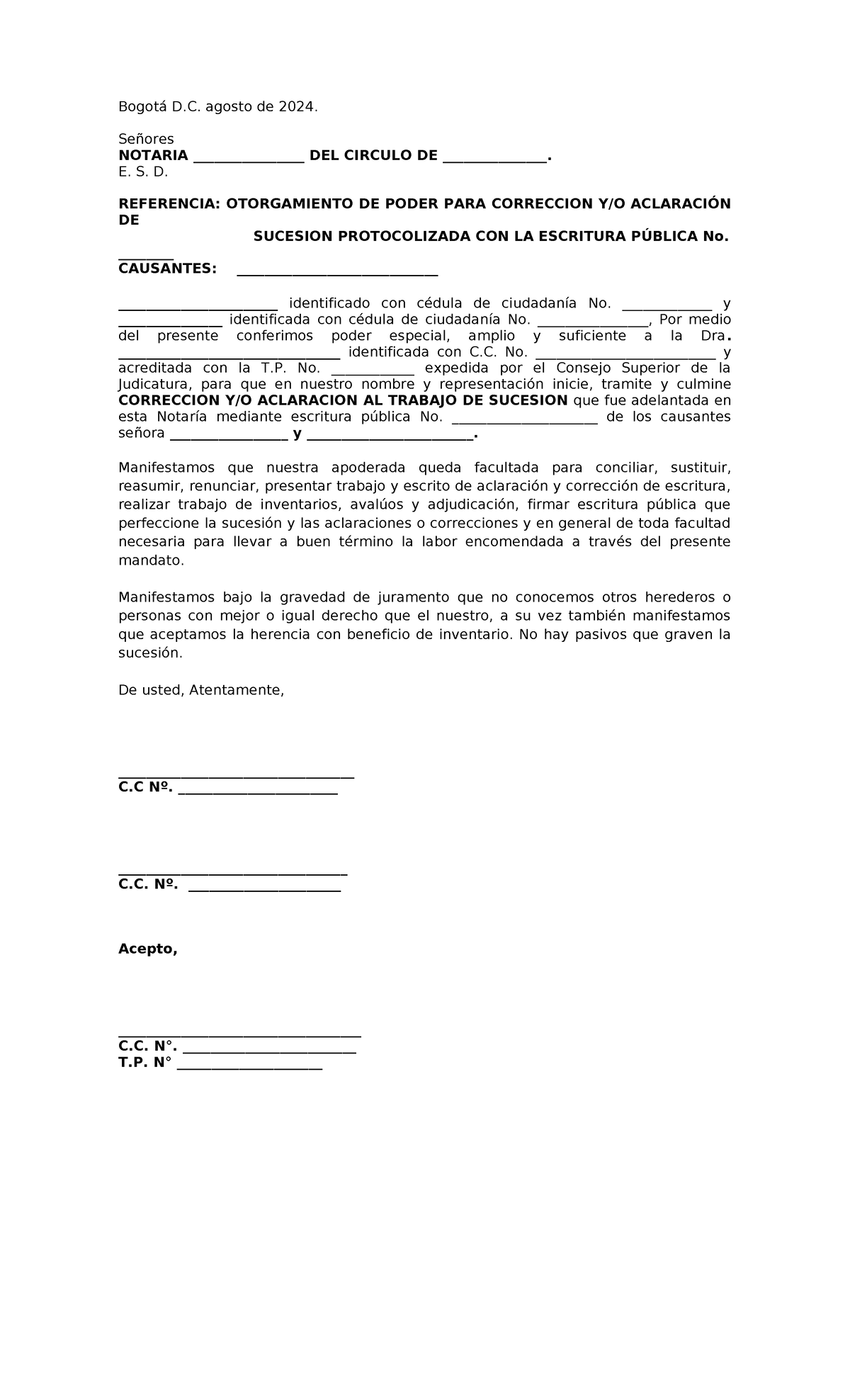 Poder Especial para Corrección de Sucesiones Notariales en Bogotá - Studocu
