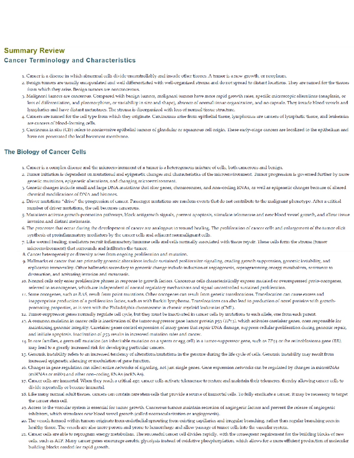 Pathophysiology Week 4: Cancer Terminology & Characteristics Summary ...