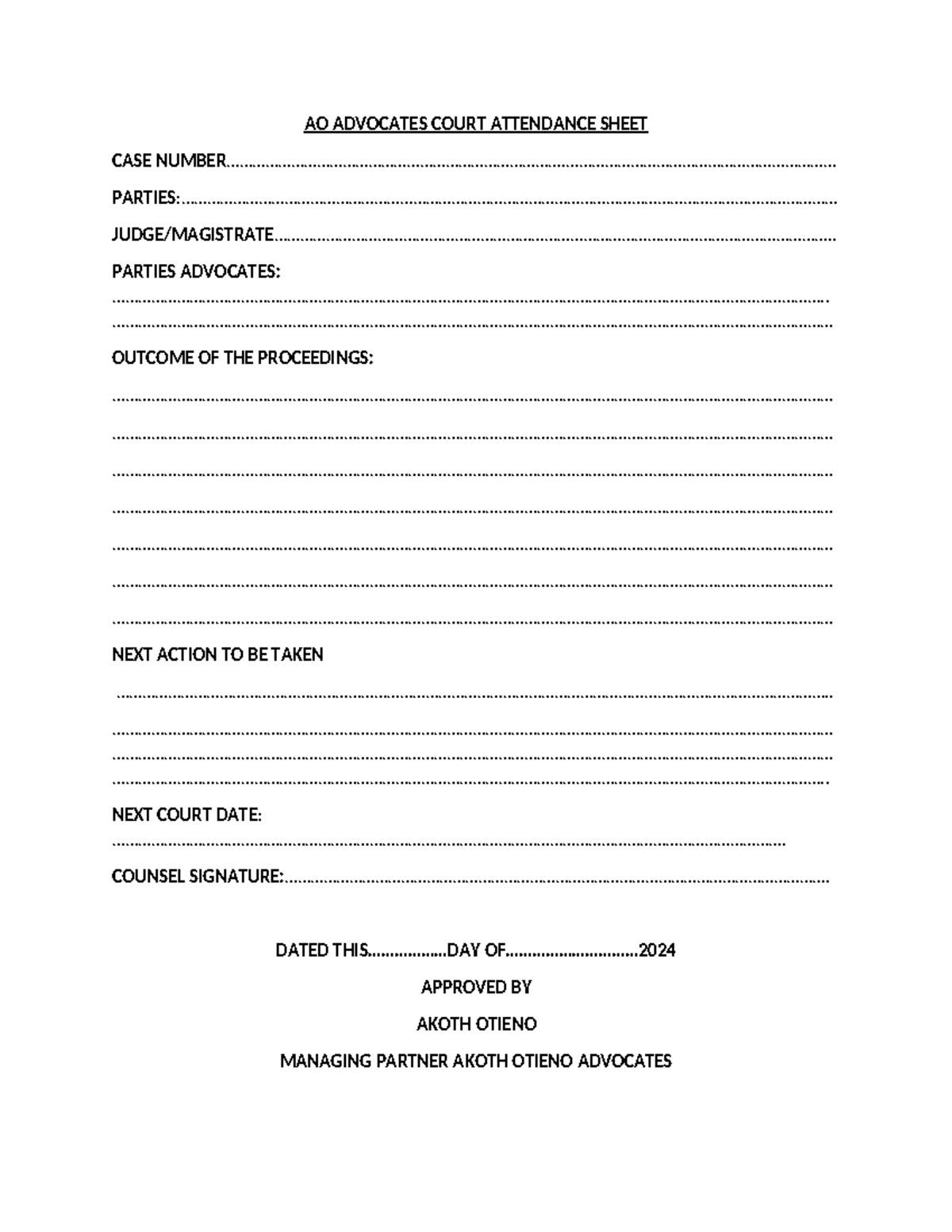 Court Attendance Sheet - AO ADVOCATES COURT ATTENDANCE SHEET CASE - Studocu