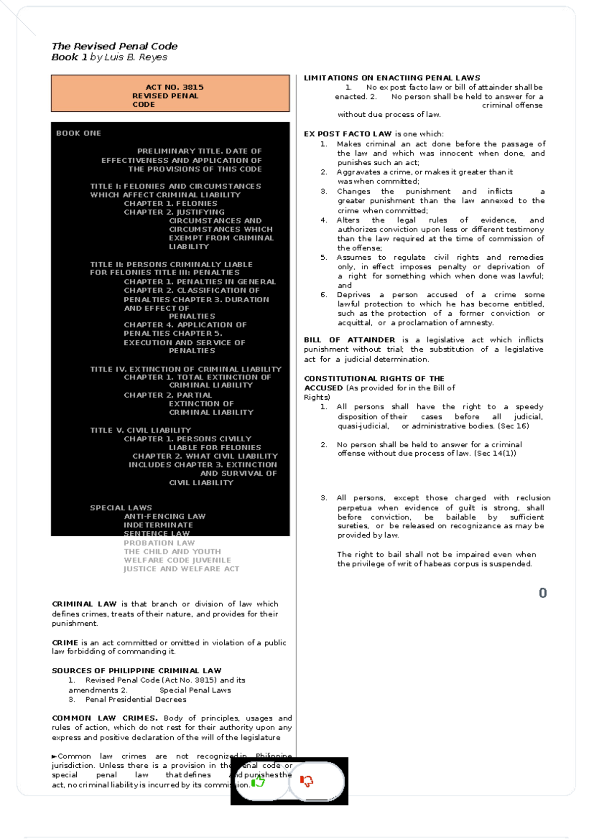 Revised Penal Code (Book 1) Chapters 1-2: Felonies Explained - Studocu