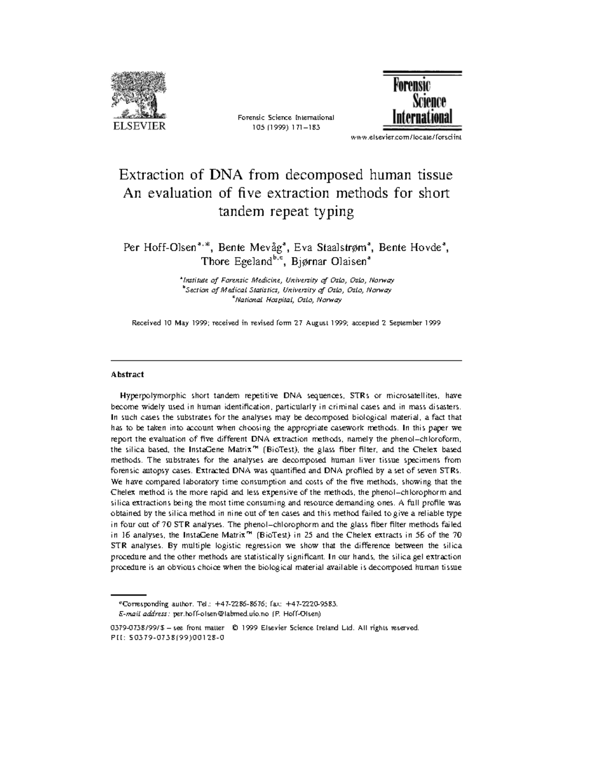 Evaluation of DNA Extraction Methods from Decomposed Tissue in Forensic ...