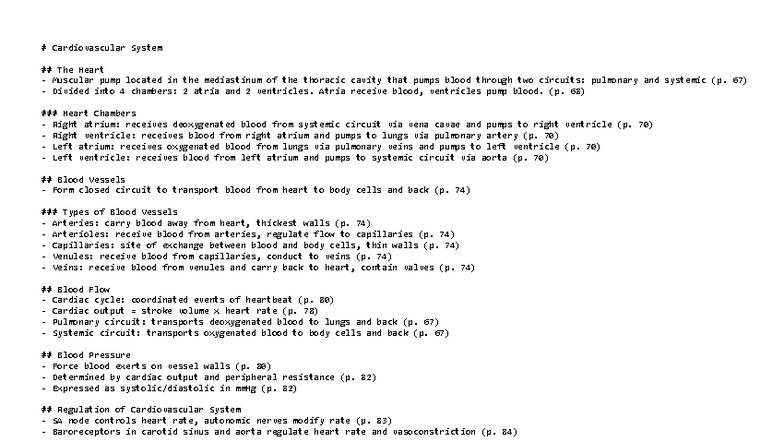Cardio System Overview: Heart, Blood Vessels & Circulation Notes - Studocu