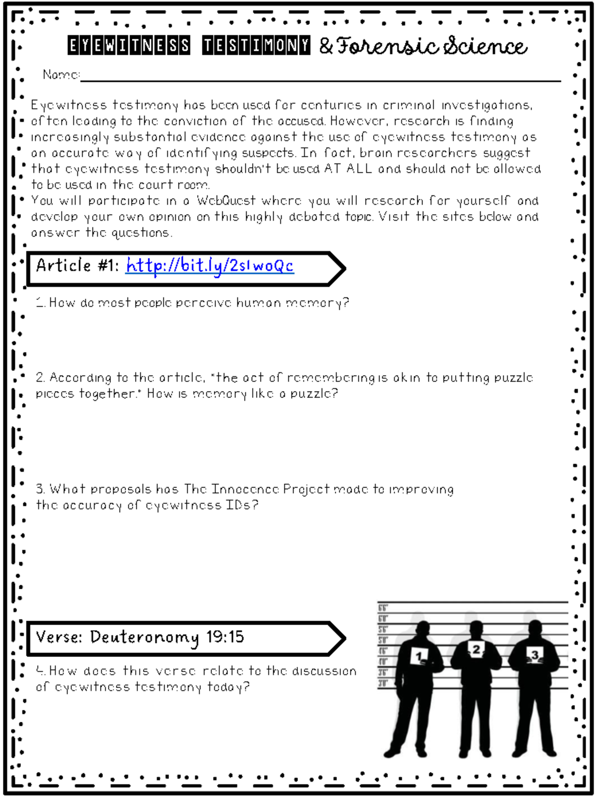 Eyewitness Testimony Worksheets: Exploring Accuracy & Implications ...