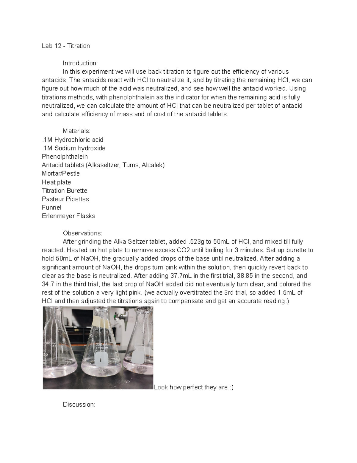 Chem 106 Lab 12 Report: Back Titration of Antacids - Fall 24 - Studocu
