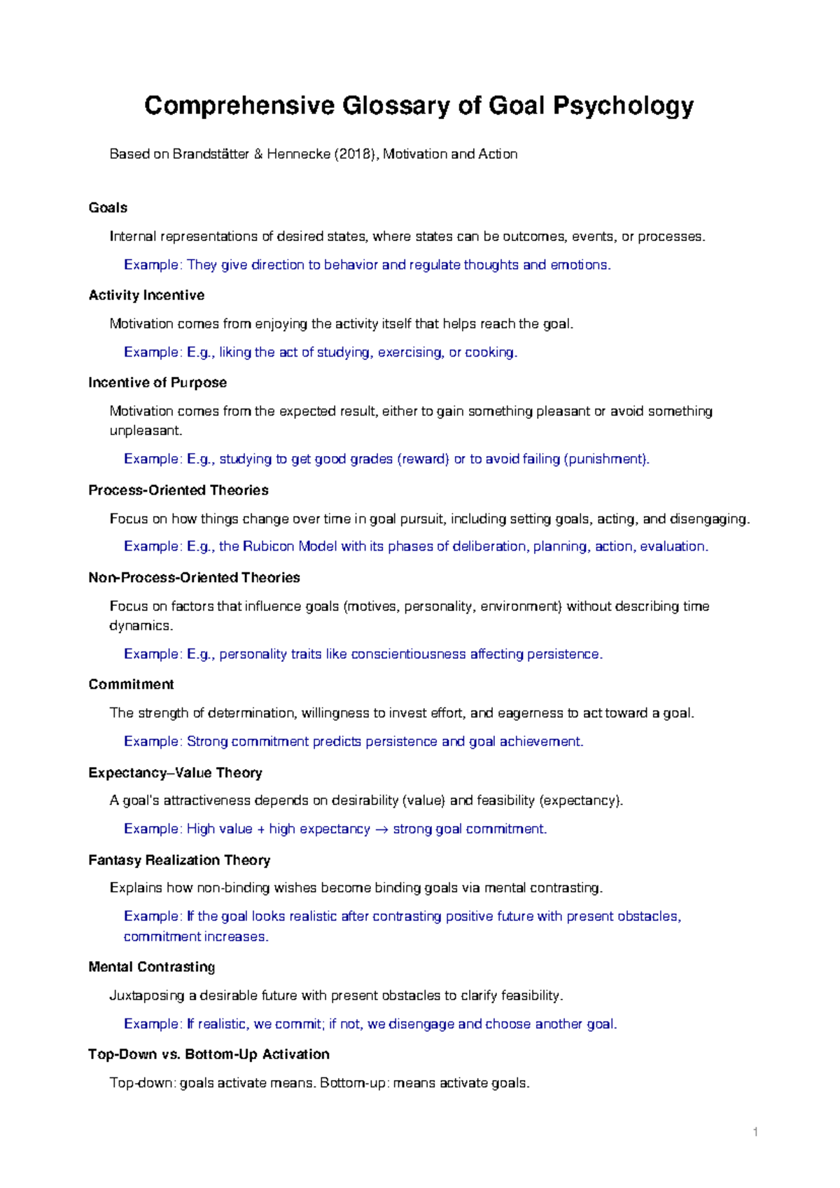 Goal Psychology Glossary: Key Concepts & Theories (PSY 101) - Studeersnel