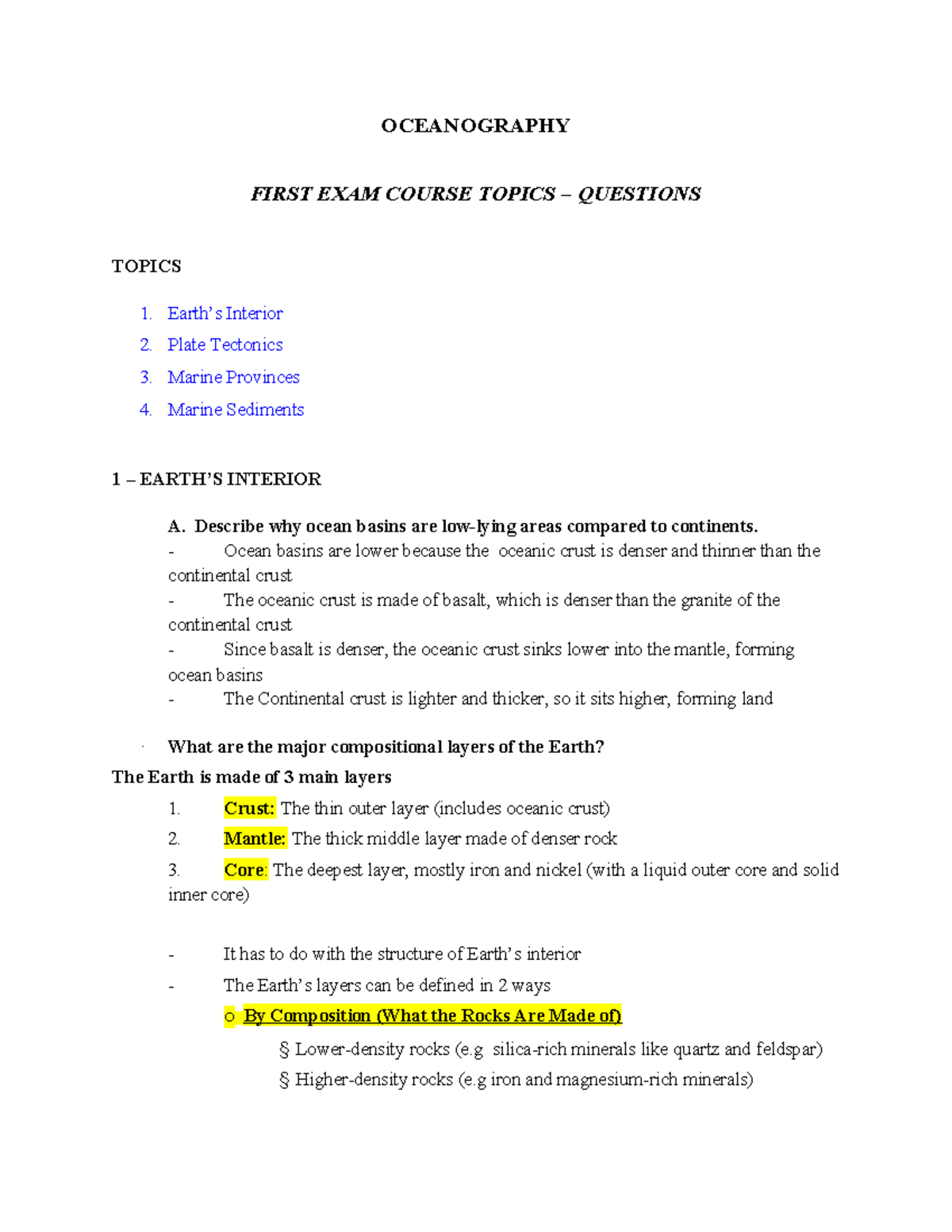 Oceanography Exam Study Guide: Marine Sediments & Plate Tectonics ...