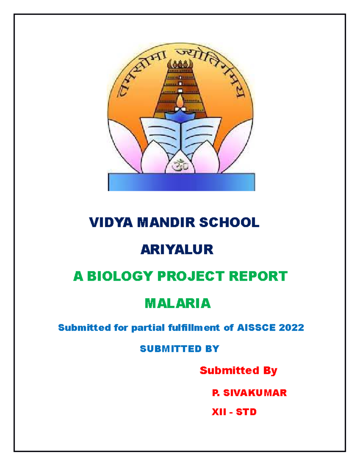 Malaria Project Report for XII Biology - AISSCE 2022 - Studocu
