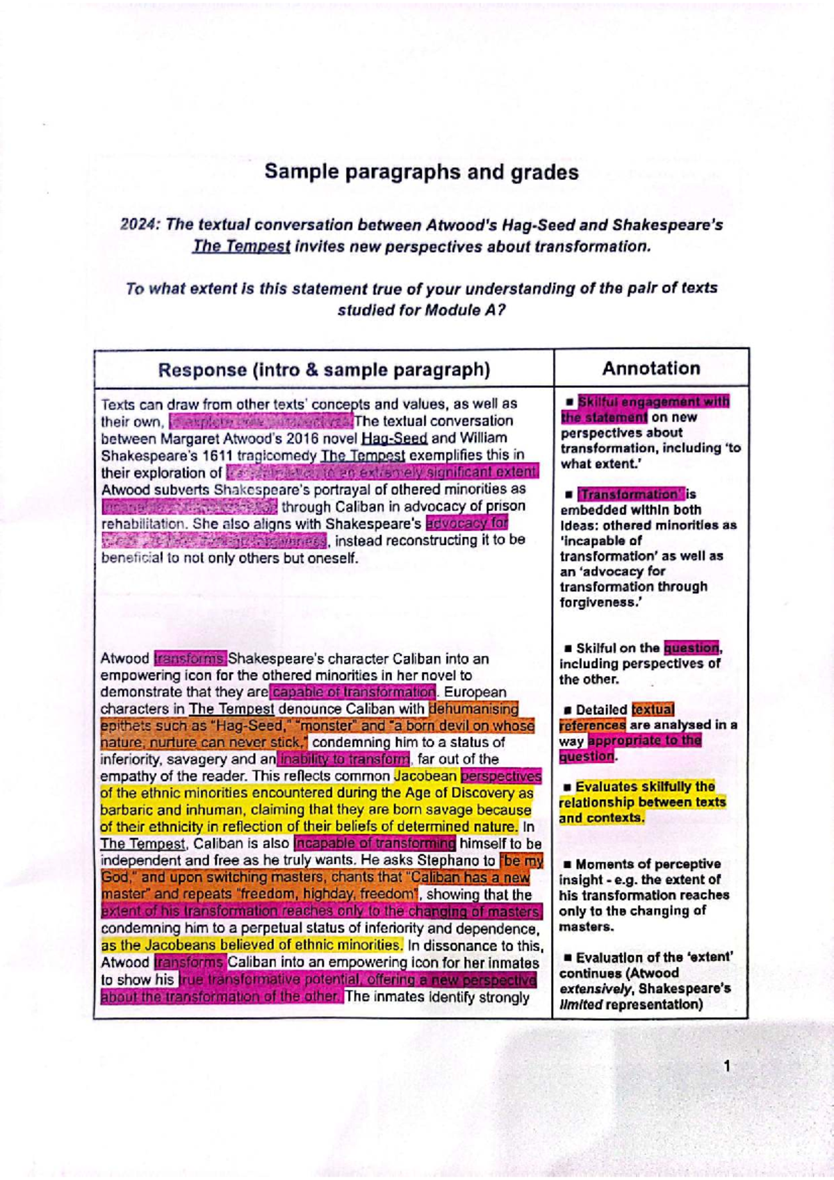 Module A: Textual Conversations - The Tempest & Hagseed Essay Notes ...