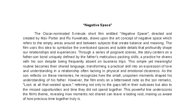 “Negative Space” - Reflection on Relationships and Emotional Presence ...