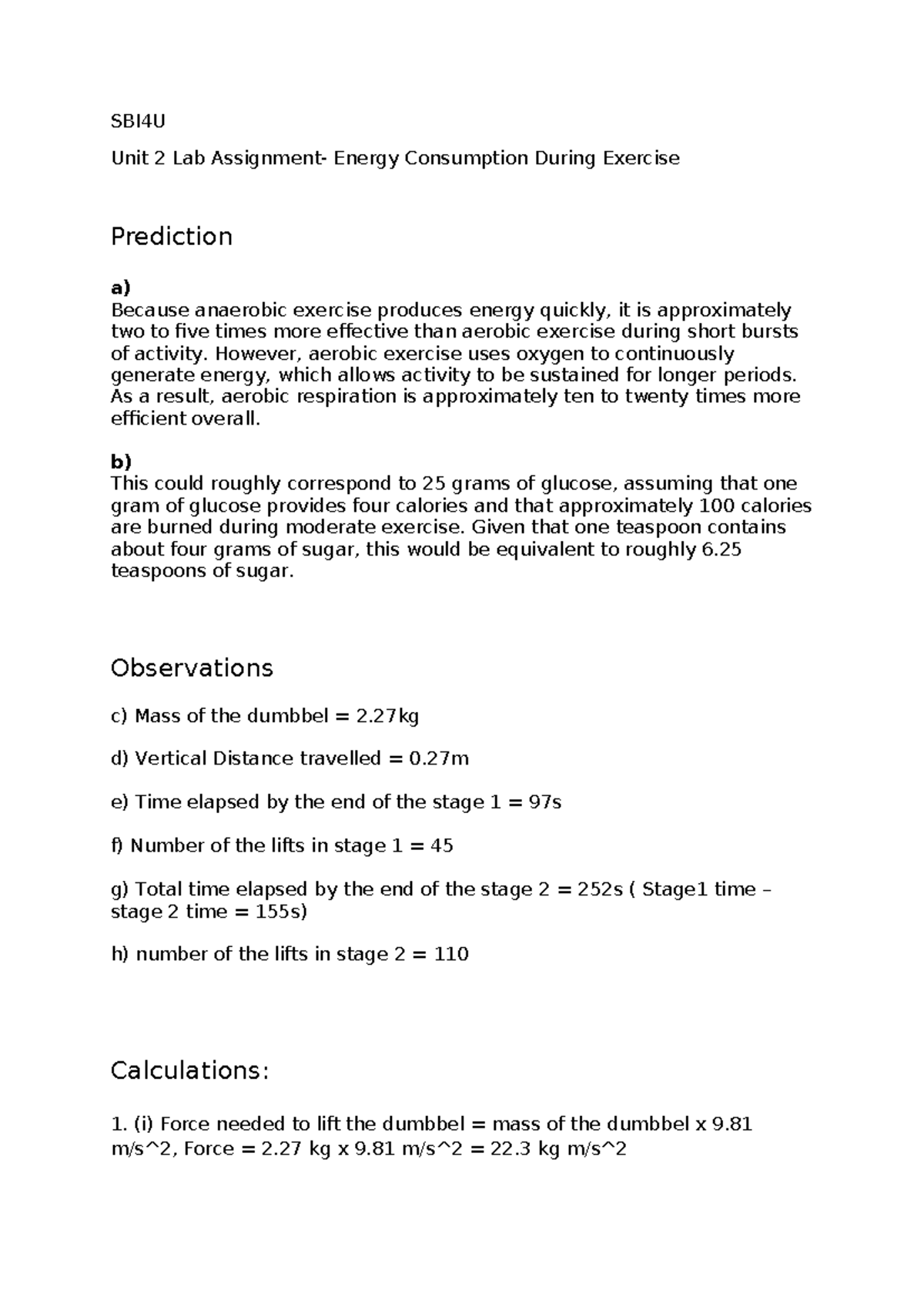 SBI4U Unit 2 Lab: Energy Consumption & Respiration Analysis - Studocu