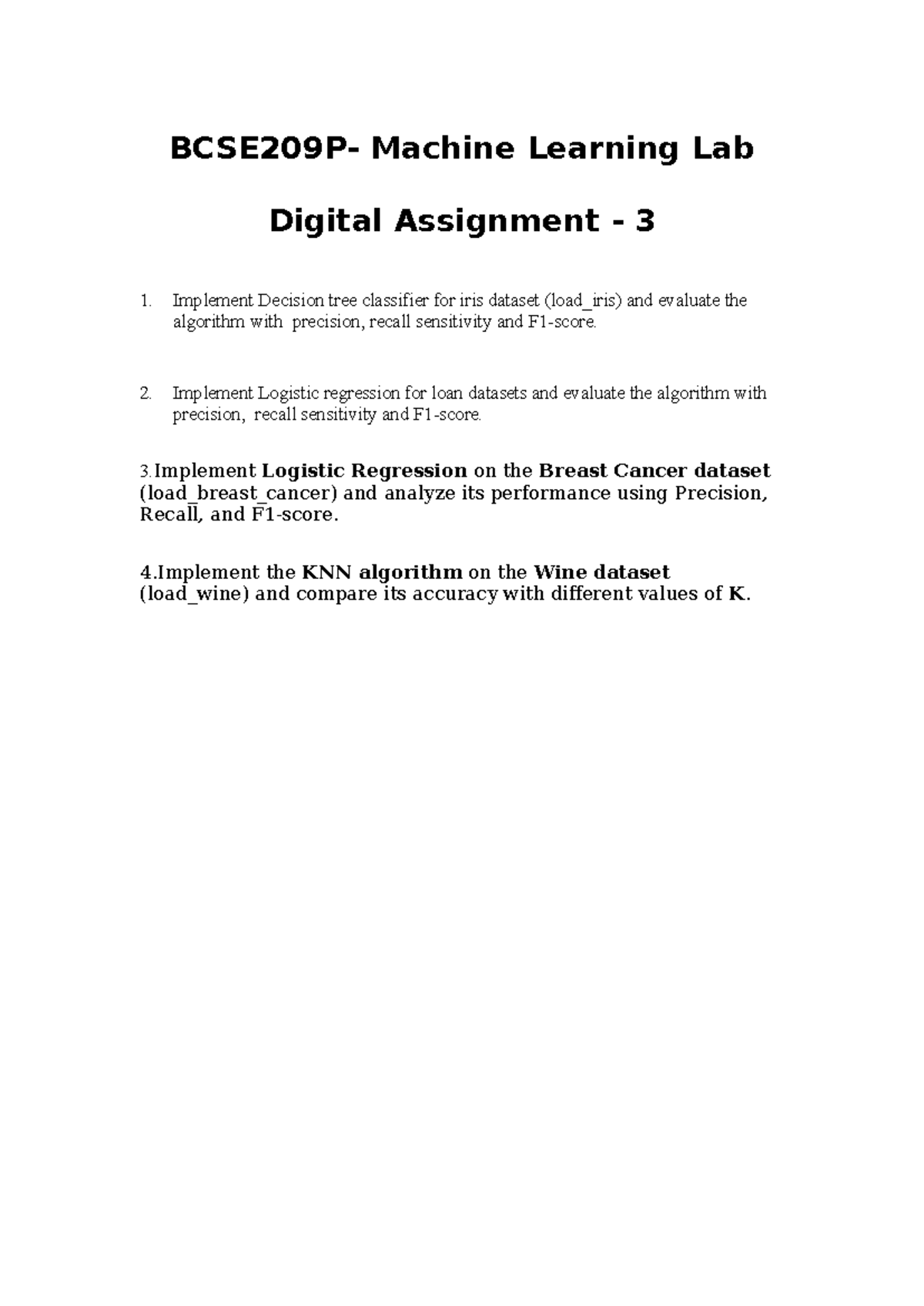Machine Learning Lab Assignment - BCSE209P- Machine Learning Lab ...