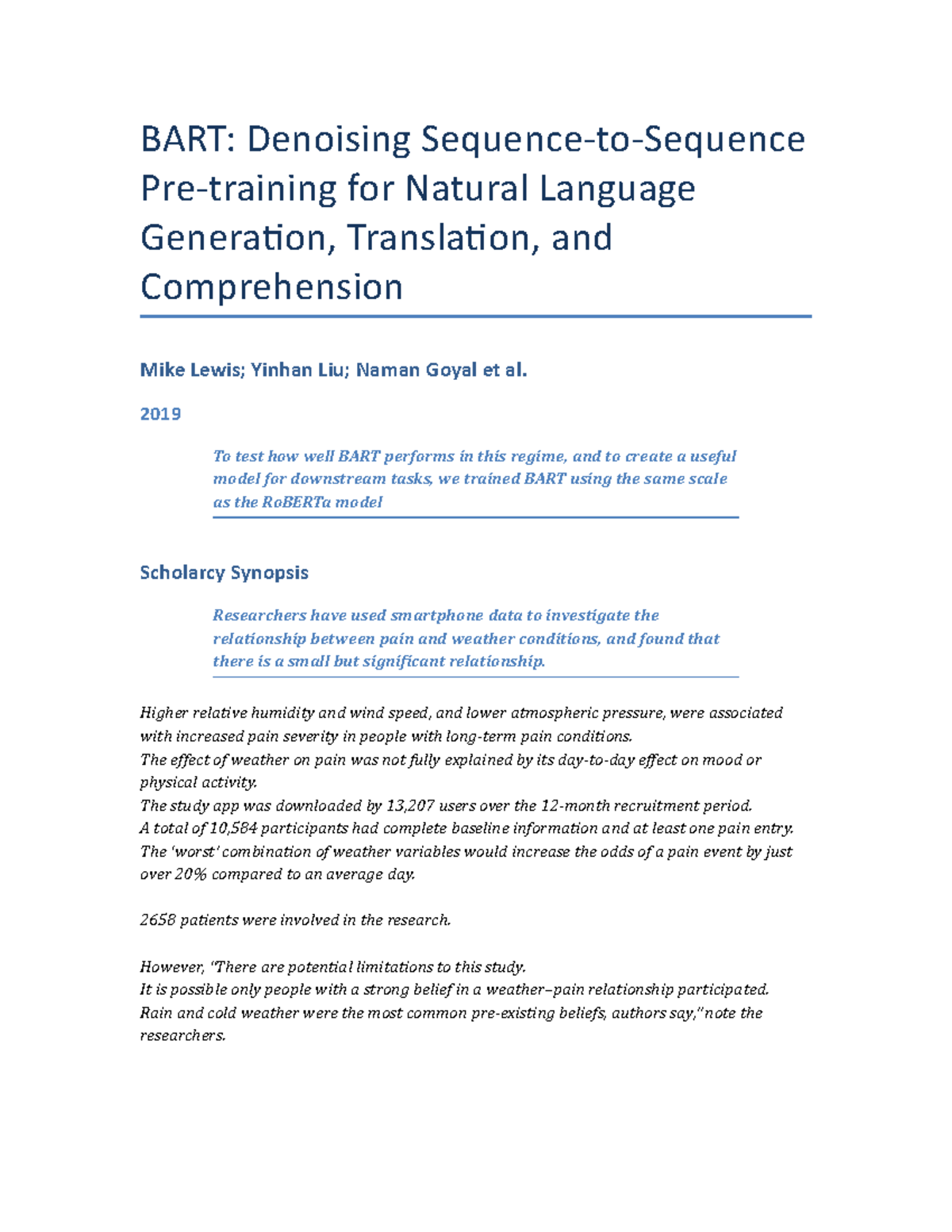 BART Denoising Sequence to Sequence Pre training for Natural Language Generation Translation and ...