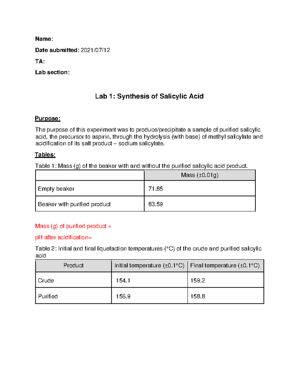 CHEM 1002 - Pre-Lab on Synthesis of Salicylic Acid for Aspirin - Studocu