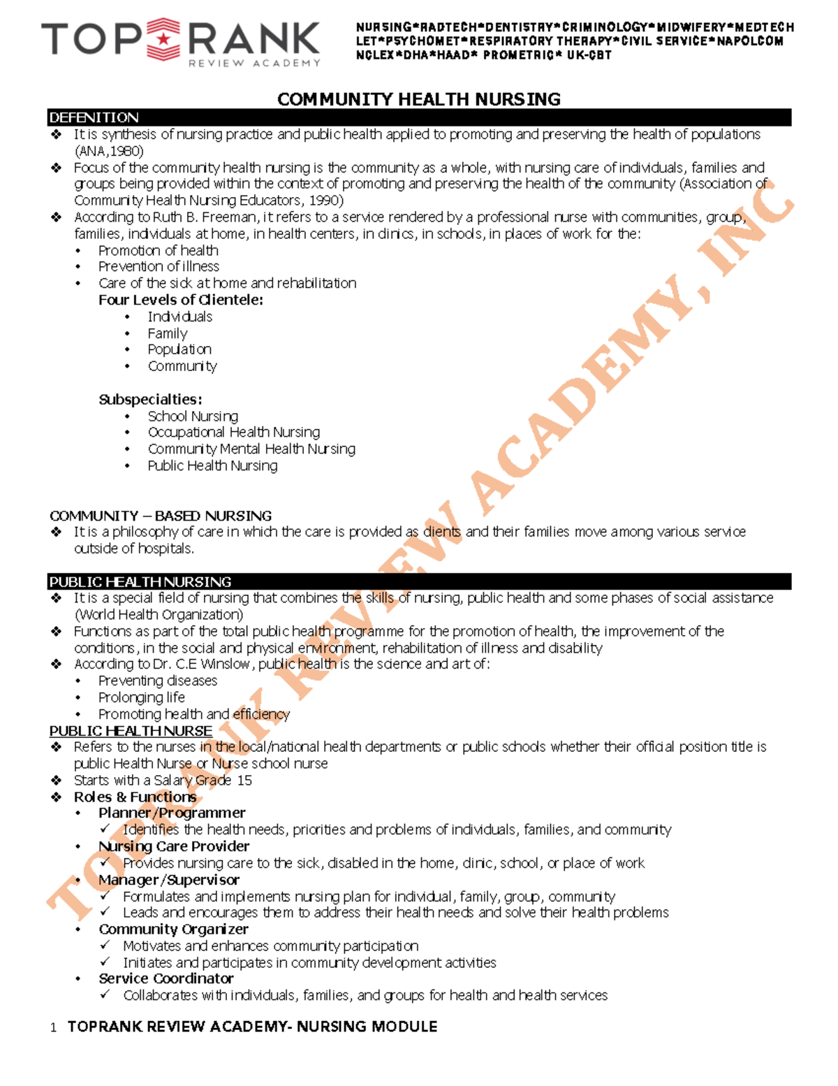 CHN - Community Health Nursing Overview and Practices - Studocu