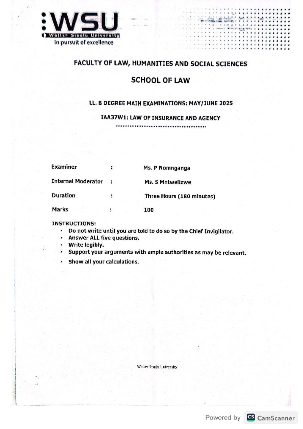 LL.B 2025 Main Exam Question Papers: Law of Insurance, Social Security ...