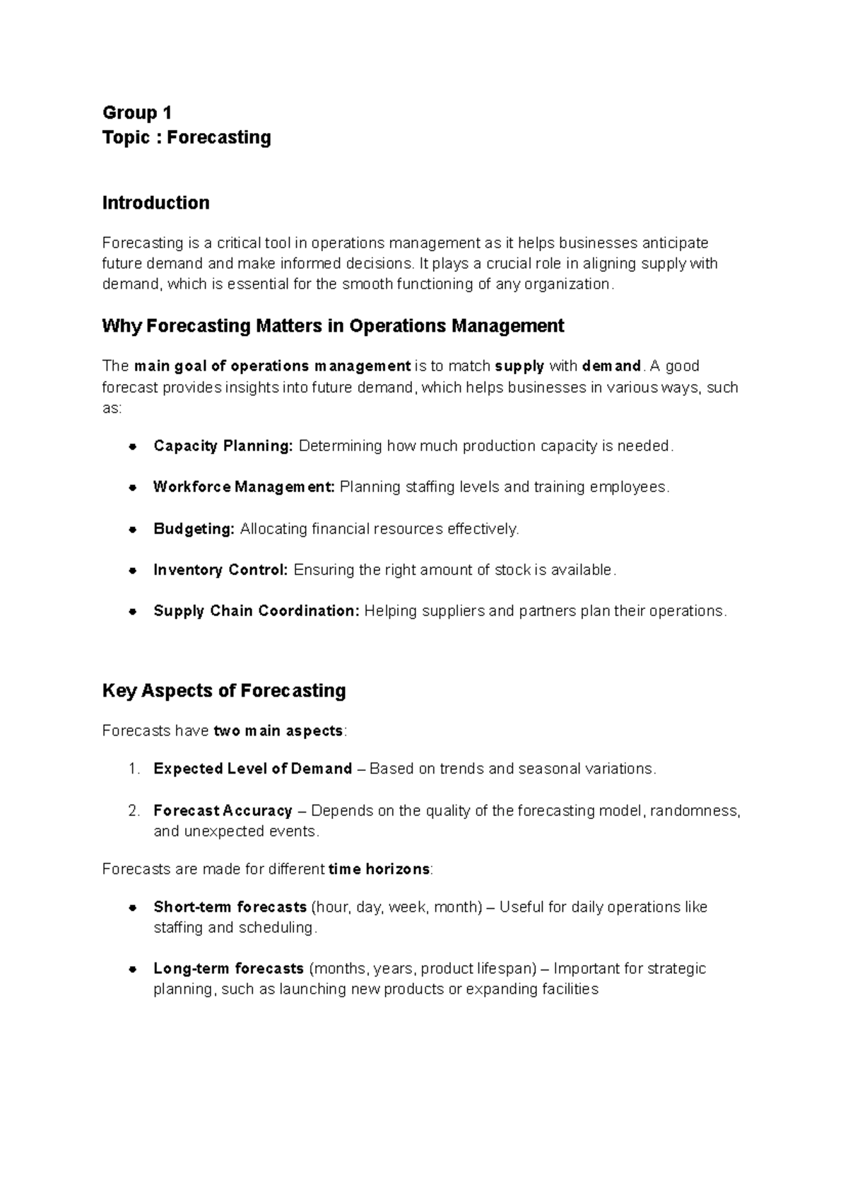 Forecasting in Operations Management: Group 1 Lecture Notes - Studocu