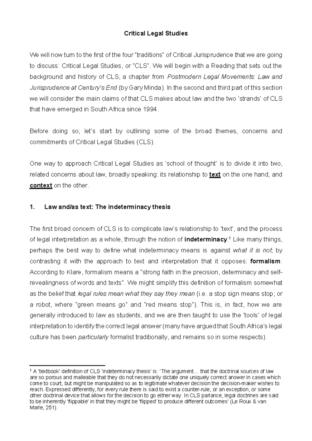 Critical Legal Studies 1 - Key Themes and Historical Context - 2024 ...