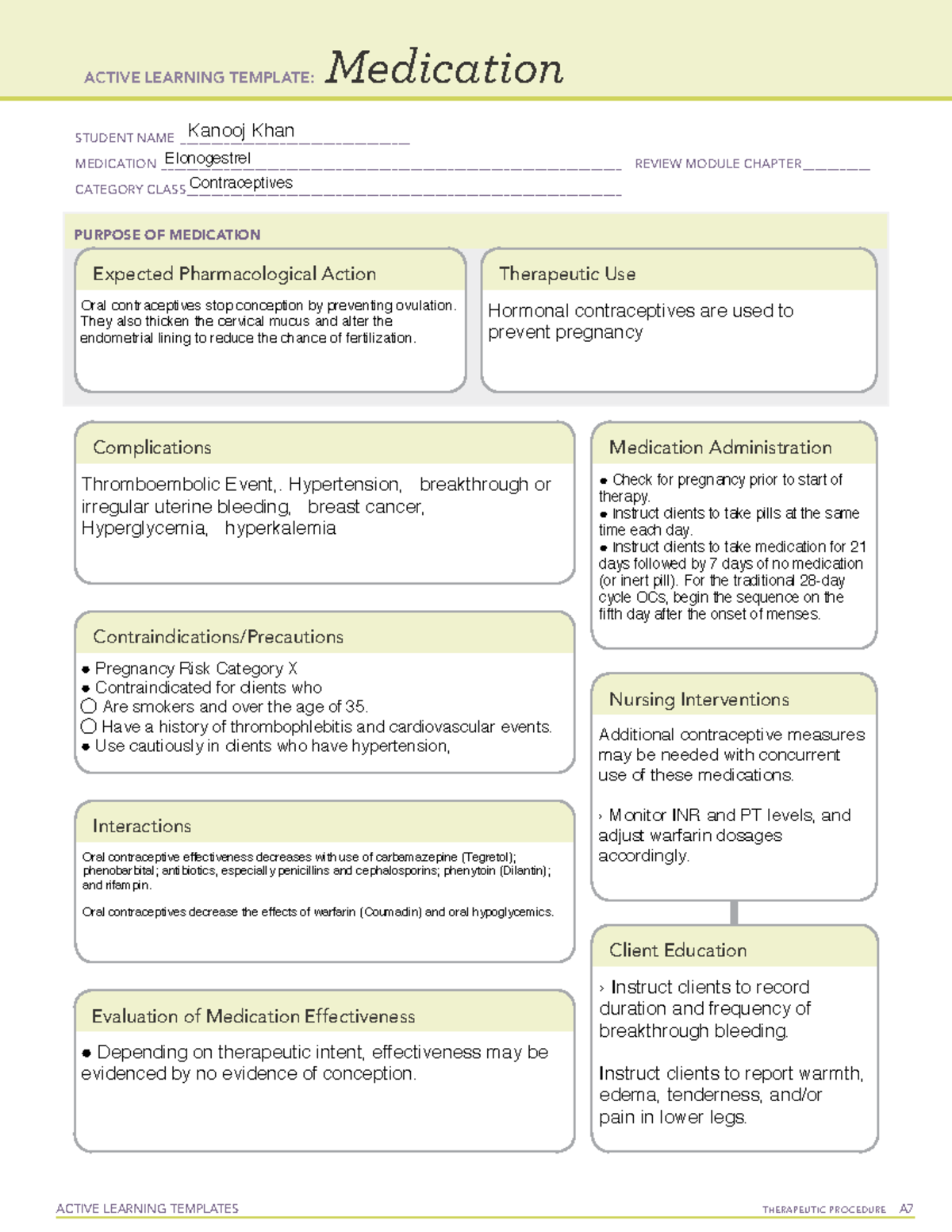 ATI Maternity B-2 - Active Learning Template: Contraceptive Medications ...
