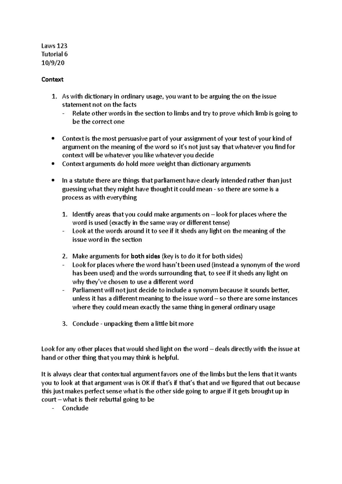 Tutorial 6 - Laws 123 Tutorial 6 10/9/ Context As with dictionary in ...