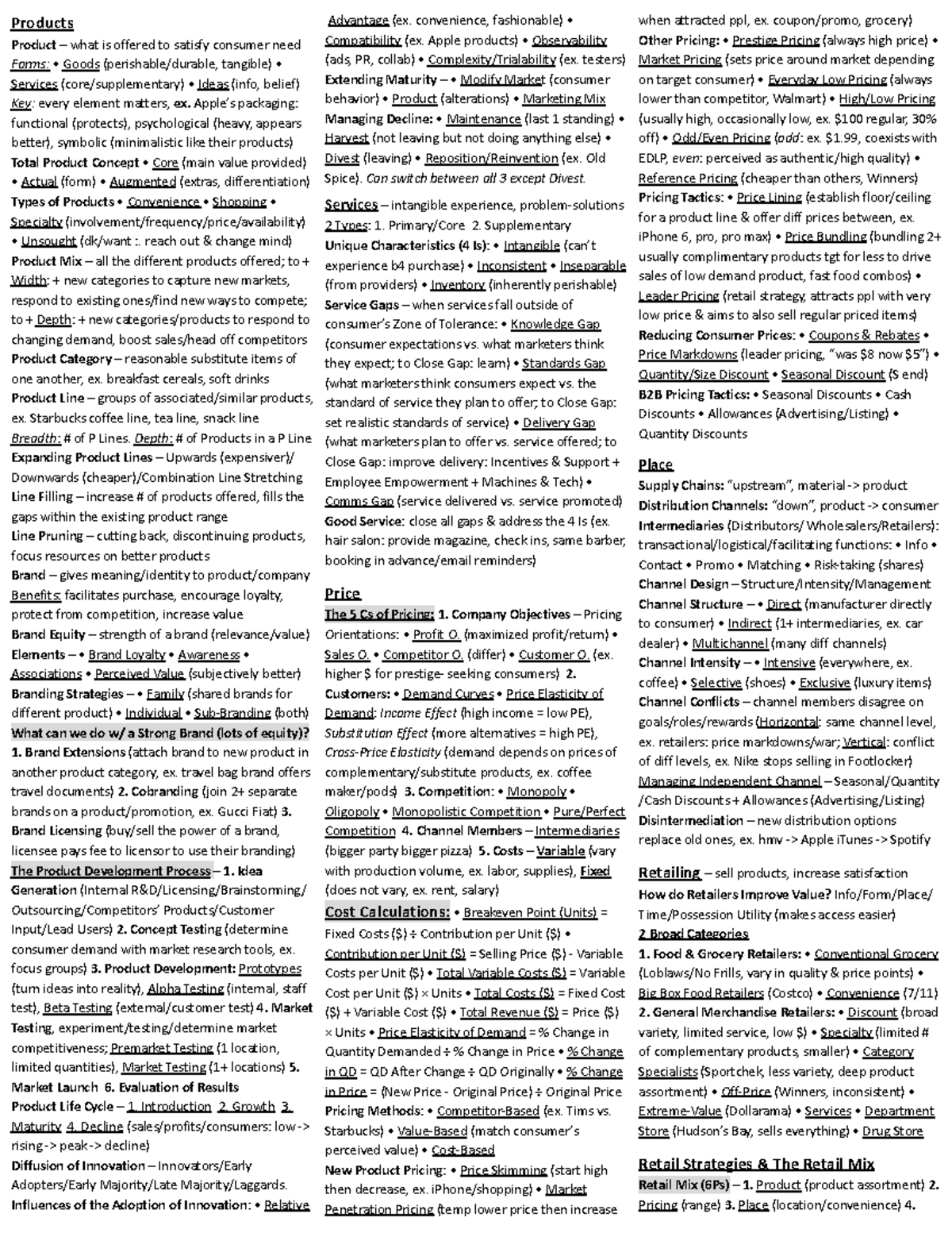 Final exam cheat sheet for pricing strategies and retail management ...