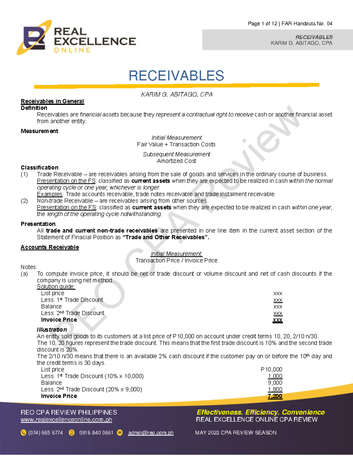 04 REO CPA Review: Comprehensive Notes on Receivables - Studocu