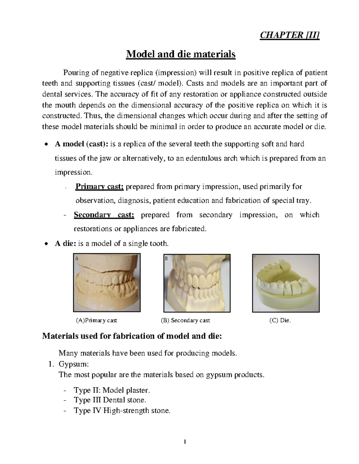 2- Model and Die materials - CHAPTER [II] Model and die materials ...