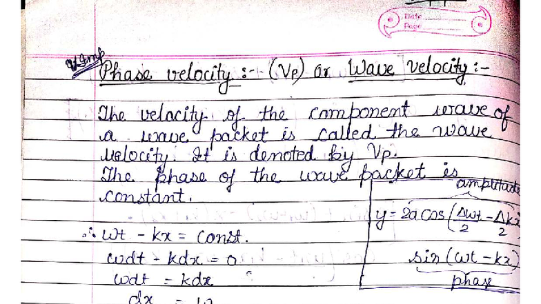 Phase and Group Velocity Notes - PHYS 101 Unit 1 Handwritten - Studocu