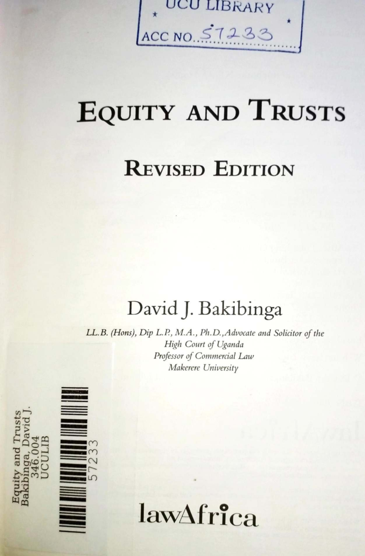 CJCU LIBRARY ACC EQUITY AND TRUSTS REVISED EDITION by David J ...