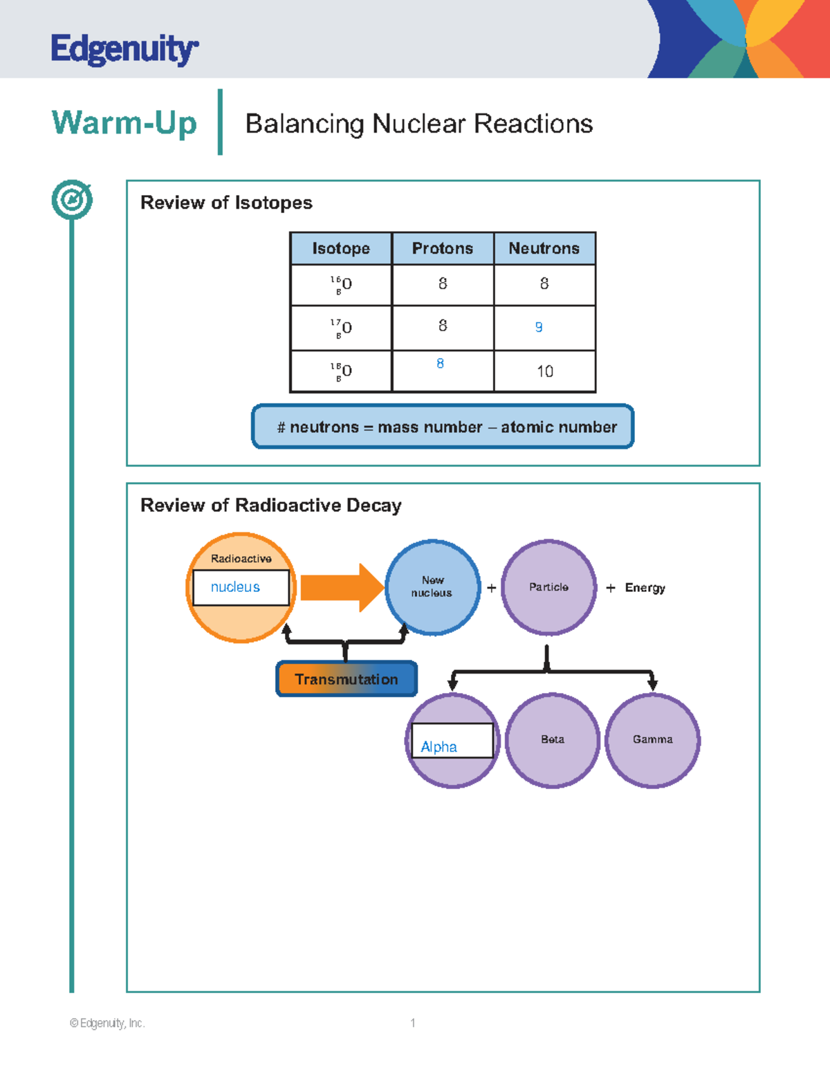 Balancing Nuclear Reactions - Warmup - © Edgenuity, Inc. 1 Warm-Up ...
