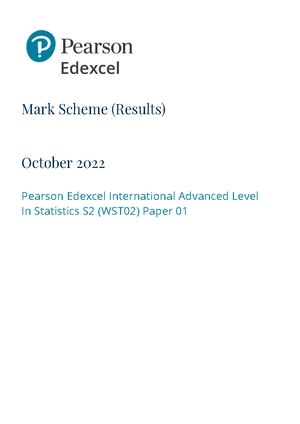 Edexcel IAL Statistics S1 June 2022 Mark Scheme (WST01) - Mark Scheme (Results) Summer 2022 ...
