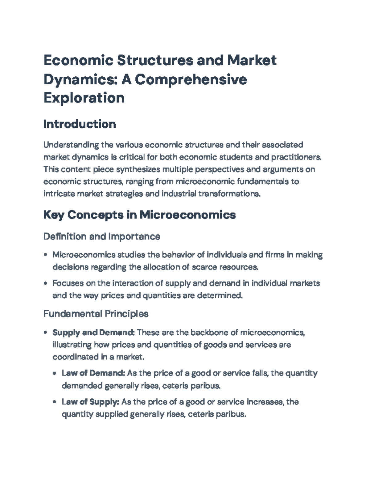 Economic Structures & Market Dynamics: Comprehensive Analysis for ...