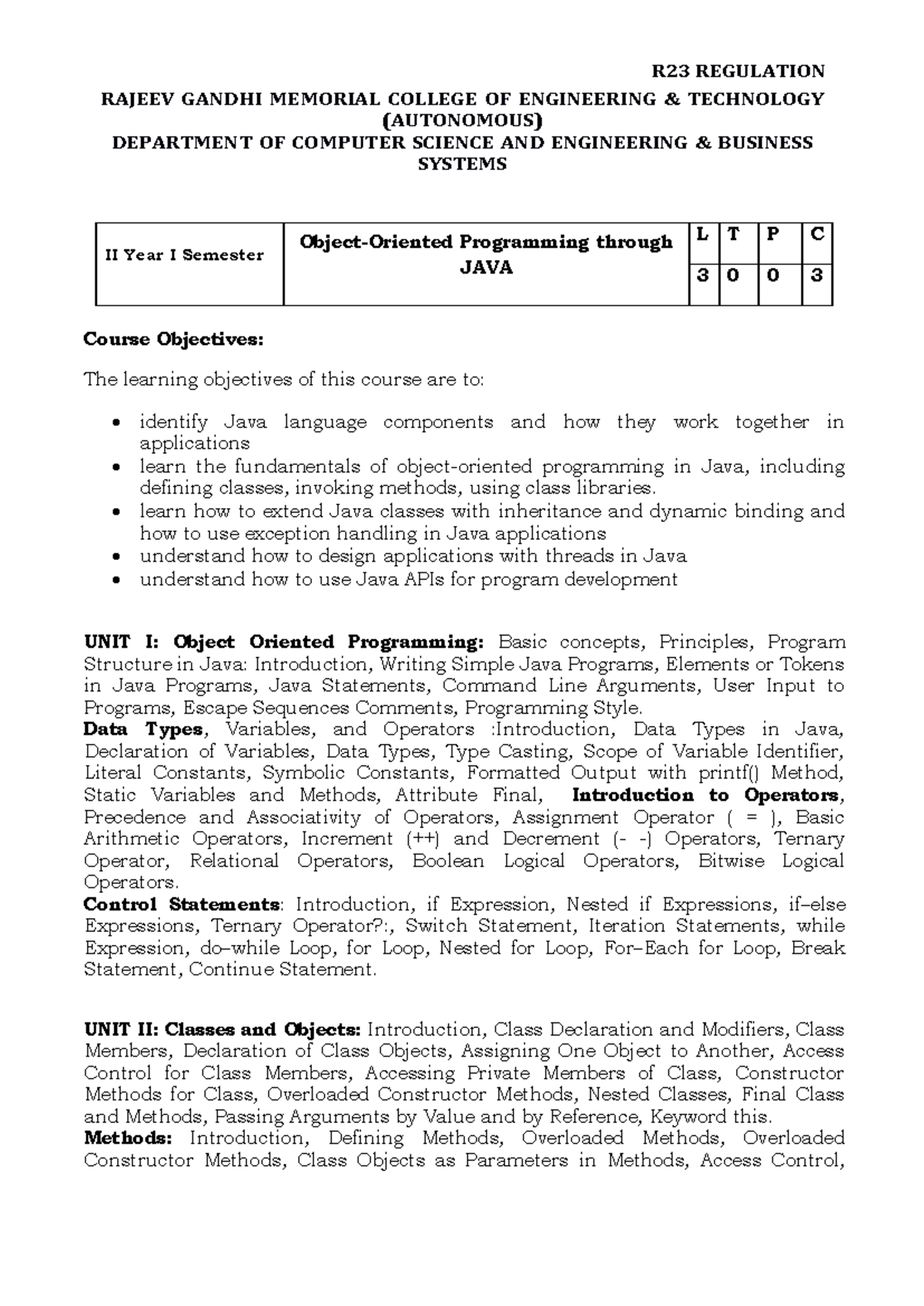 Object-Oriented Programming (OOP) in JAVA - R23 Regulation - Studocu