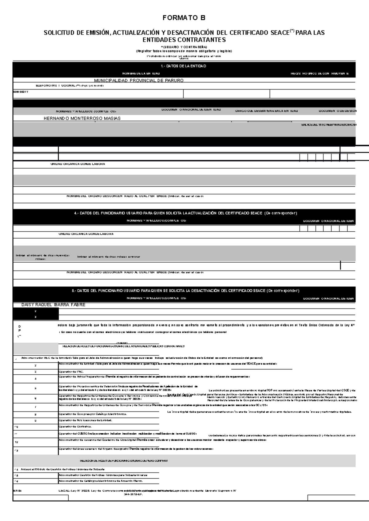 Formato B Deysi[R] - Solicitud de SEACE para Entidades Contratantes ...