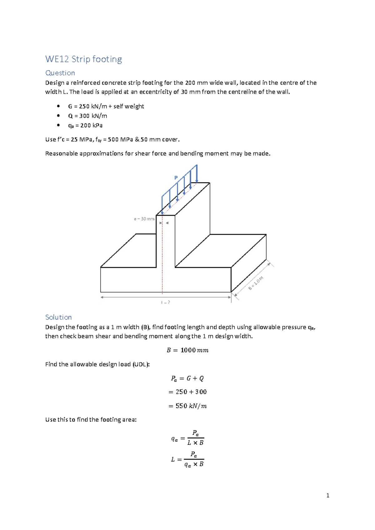 WE12 Strip Footing Design Solution for Reinforced Concrete - Studocu