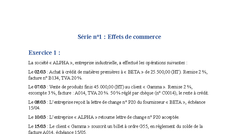 Exercices sur les Effets de Commerce - Lahmer - Studocu