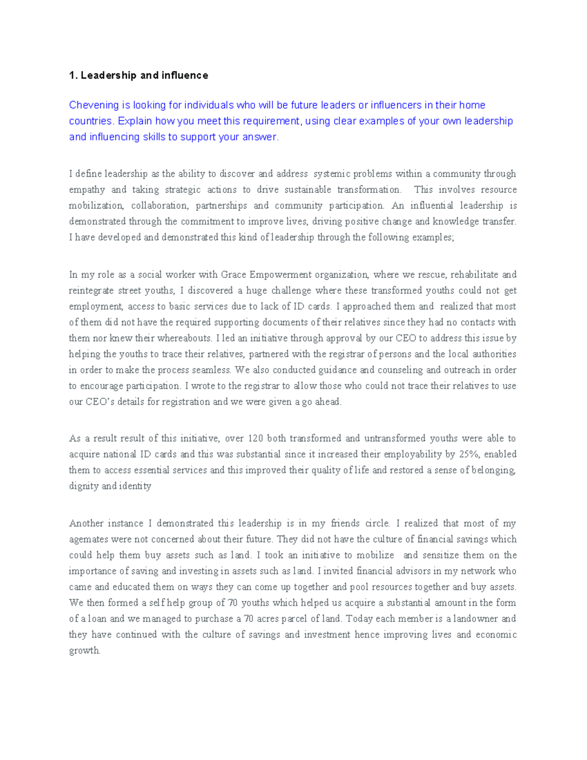 Chevening essays 2024-Lazarus - Leadership and influence Chevening is ...