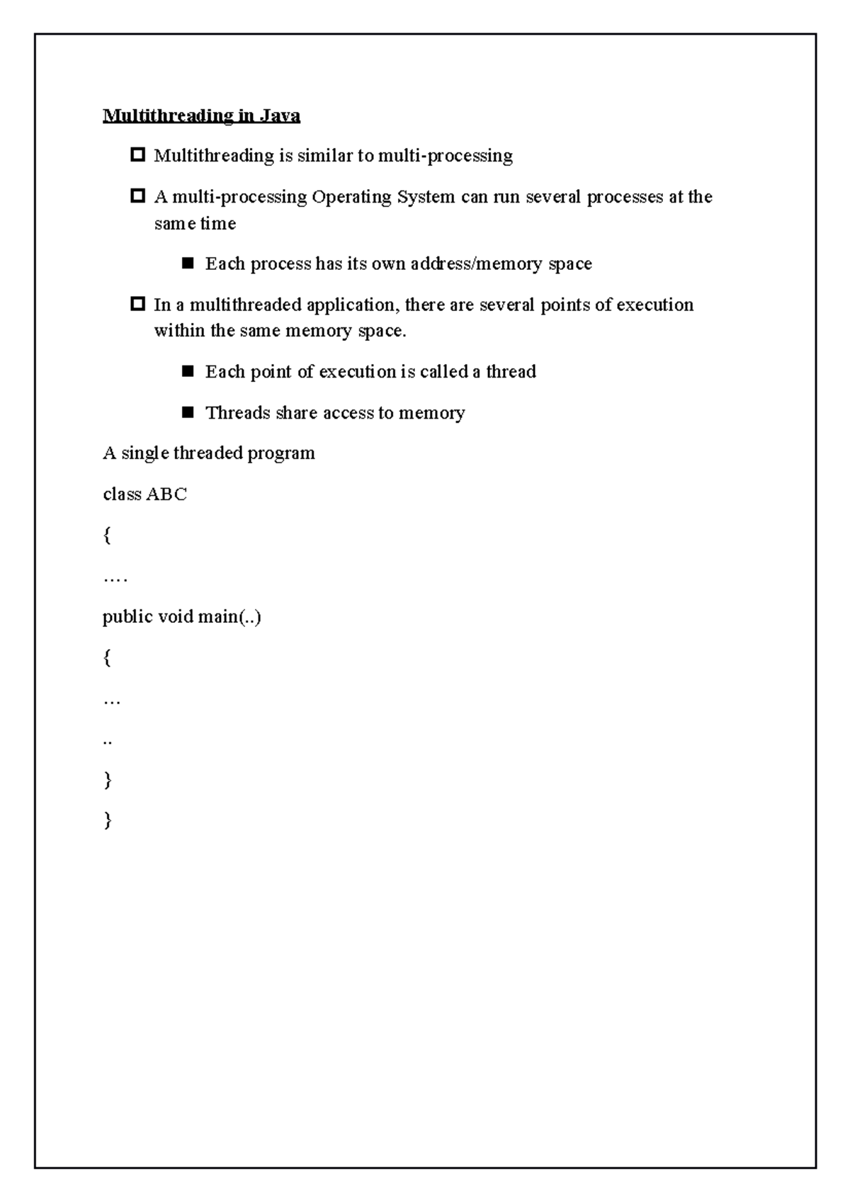 Java Multithreading Concepts and Implementation Techniques - Studocu