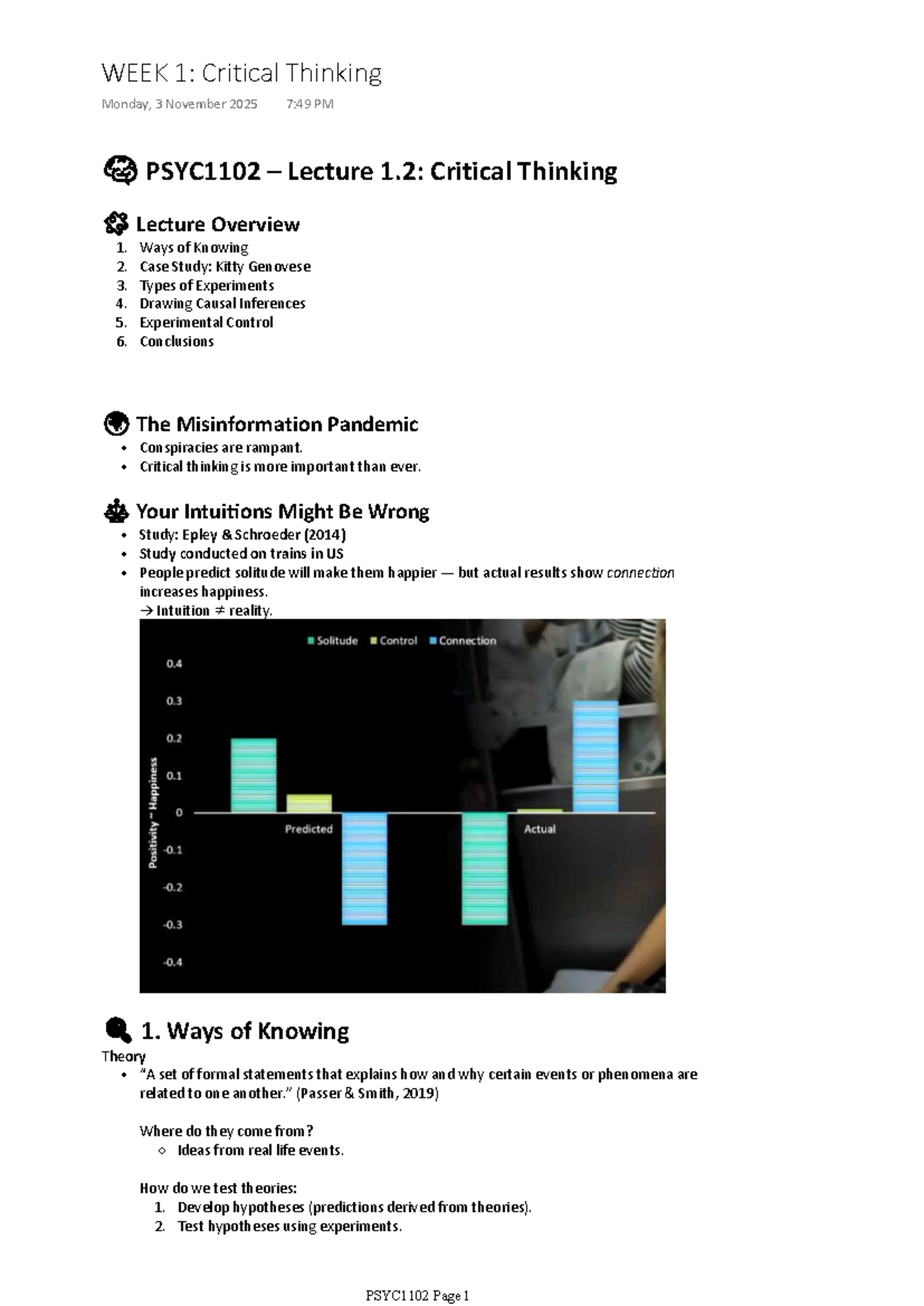 PSYC1102 Lecture 1.2: Critical Thinking and Experimental Methods ...