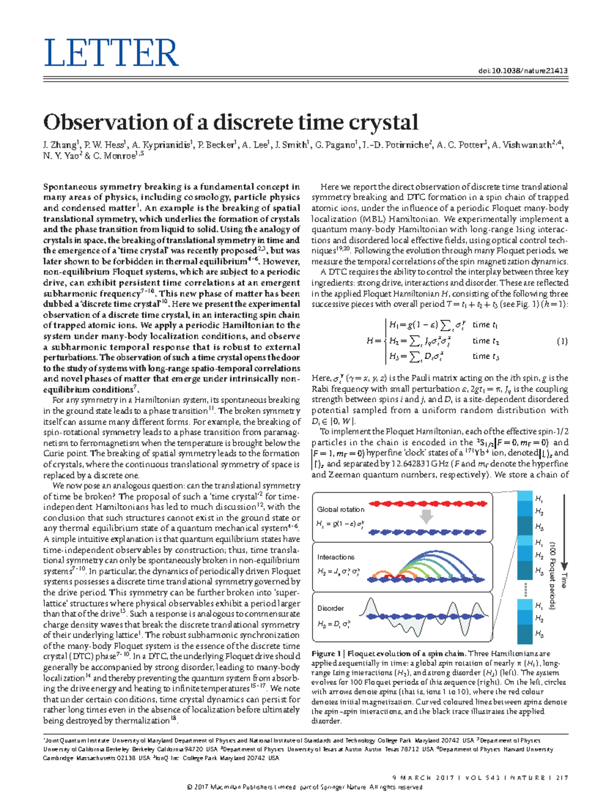 Observation of a Discrete Time Crystal in Trapped Ions (DTC) - Studocu