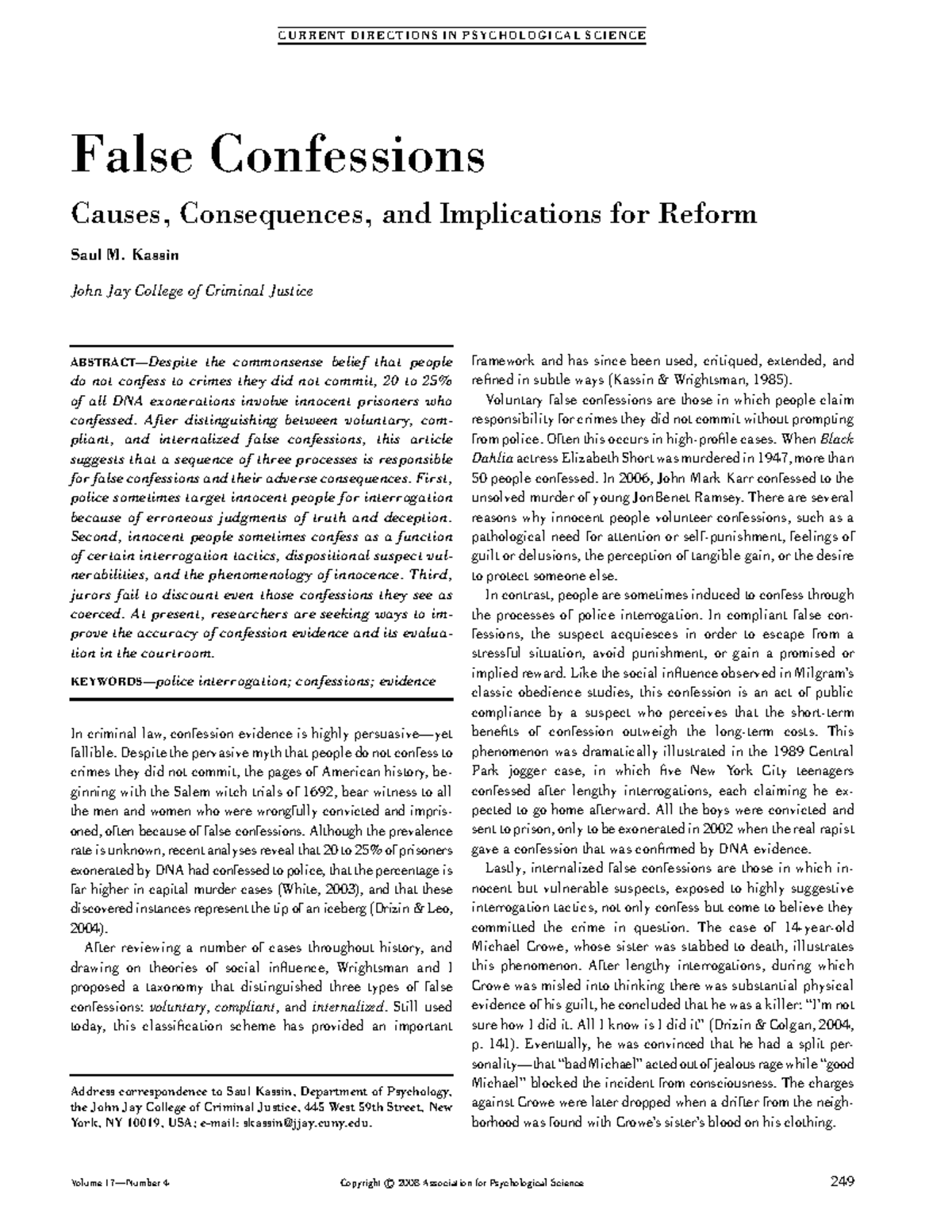 False Confessions: Causes, Consequences & Reform Implications in CJ 101 ...