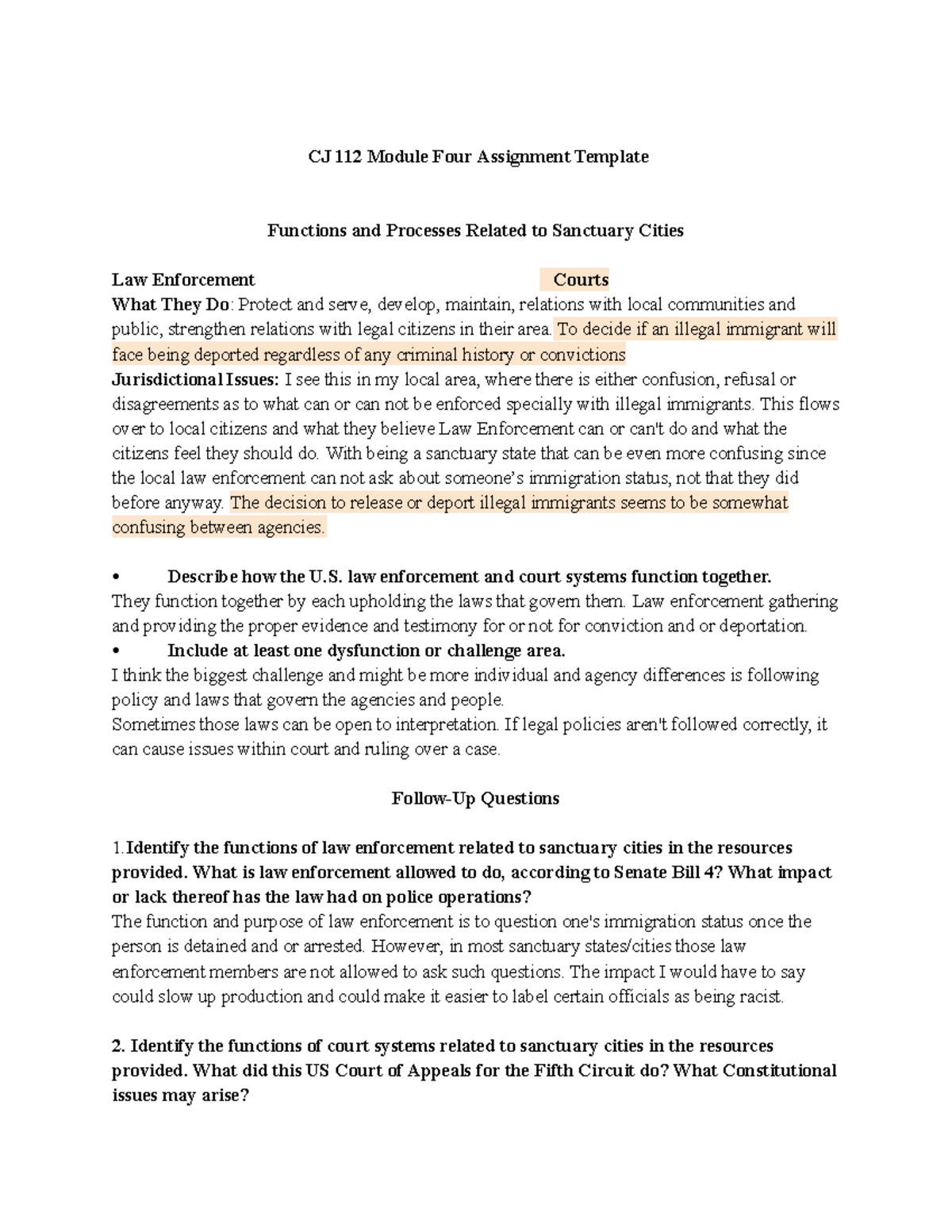 CJ 112 Module Four Assignment: Functions of Law Enforcement in ...