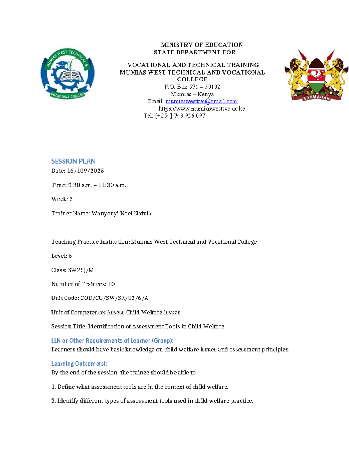 Session Plan 3: Identifying Assessment Tools in Child Welfare - Studocu