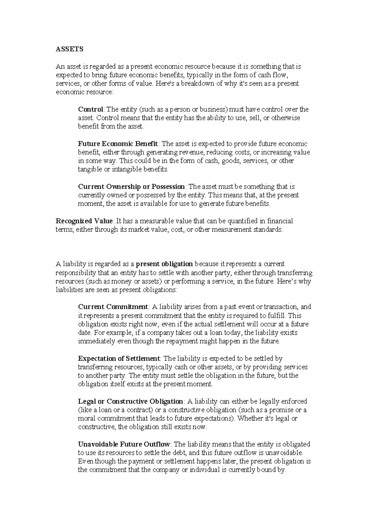 Assets - conceptual framework (course code: ASSETS) - Studocu