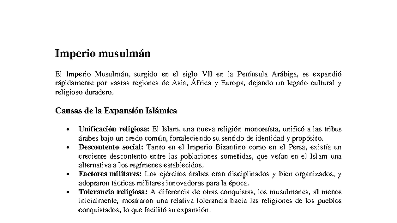 Imperio Musulmán: Expansión y Legado Cultural - Tarea - Studocu