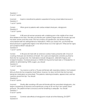 Exam 5 - Exam 5 EMT - Question 1 1 out of 1 points Correct Common signs ...